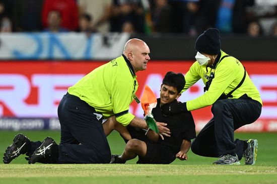 Security Guards Tackle Pitch Invader During Editorial Stock Photo ...