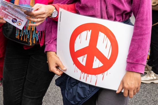Protester Holds Placard During National Peace Editorial Stock Photo ...