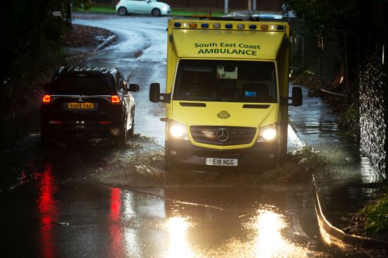 Ambulance Driving Through Flood Water Wrotham Editorial Stock Photo ...