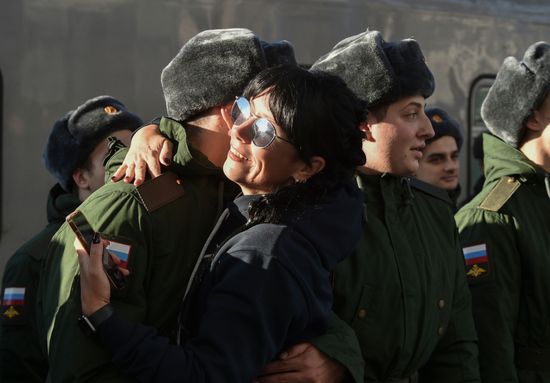 Russian Conscript Bids Farewell His Relatives Editorial Stock Photo ...