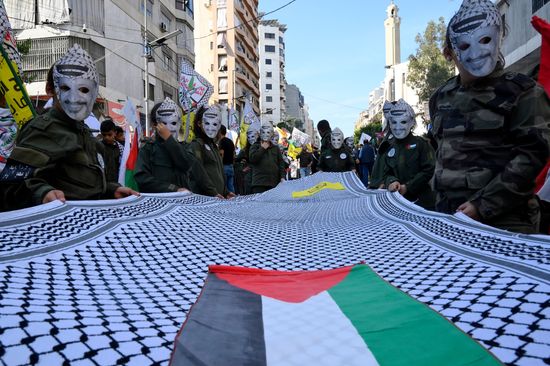 Young Palestinians Wearing Masks Resembling Late Editorial Stock Photo ...