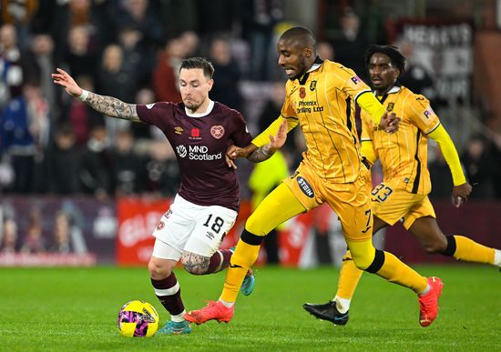 Livingstons Dylan Bahamboula Tackles Hearts Barrie Editorial Stock ...