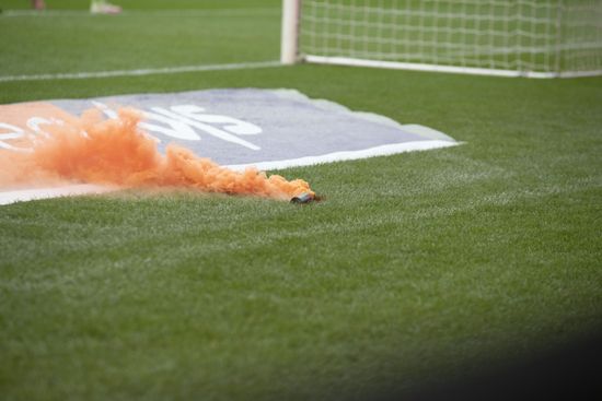 Blackpool Fc Fans Throw Flare Into Editorial Stock Photo - Stock Image ...