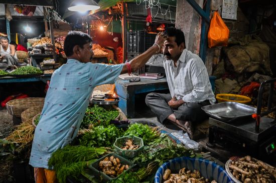 Hindu Priest Anoints Vegetable Seller Holy Editorial Stock Photo ...