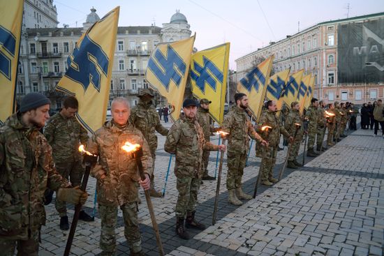 Soldiers Azov Regiment Hold Flags Burning Editorial Stock Photo - Stock ...