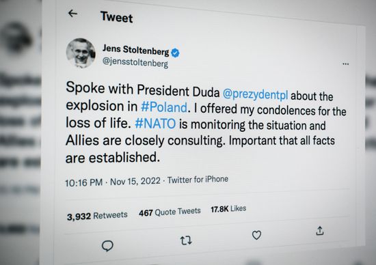 Nato General Secretary Jens Stoltenbergs Tweet Editorial Stock Photo ...