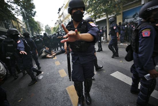 Thai Riot Police Officer Gestures During Editorial Stock Photo - Stock ...