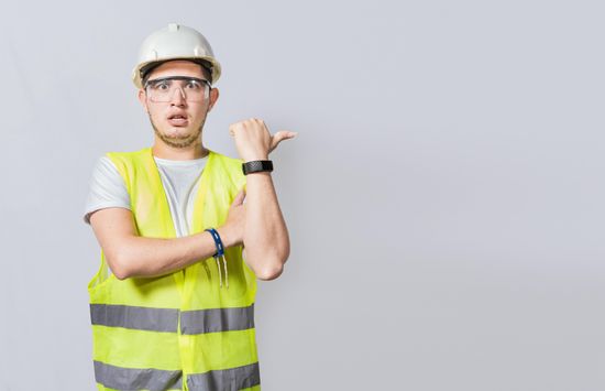 Amazed Engineer Pointing Side Surprised Engineer Editorial Stock Photo ...