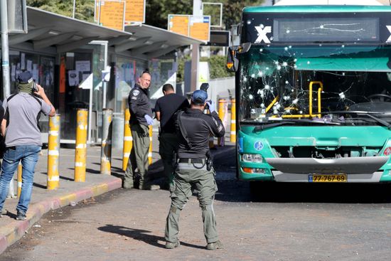Israeli Police Inspect Scene Explosion Bus Editorial Stock Photo ...