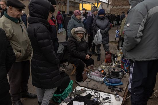 People Charge Their Electronic Devices Kherson Editorial Stock Photo ...