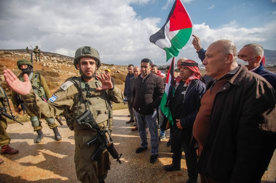 Palestinian Protester Holding Flag Argues Israeli Editorial Stock Photo ...