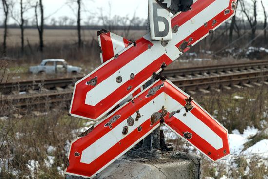 Shrapnel Holes Dot Railway Sign After Editorial Stock Photo - Stock ...