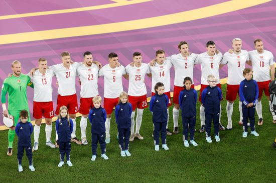 Denmarks Starting Eleven Sing Their National Editorial Stock Photo ...
