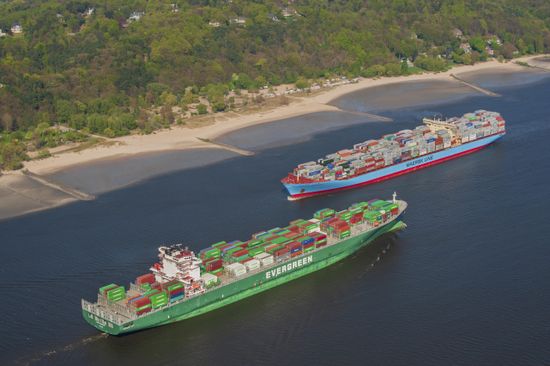 Aerial View Two Container Ships Meeting Editorial Stock Photo - Stock ...