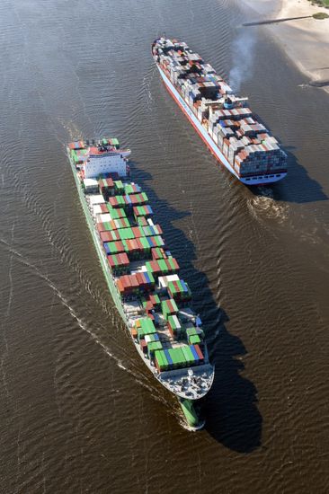 Aerial View Two Container Ships Meeting Editorial Stock Photo - Stock ...