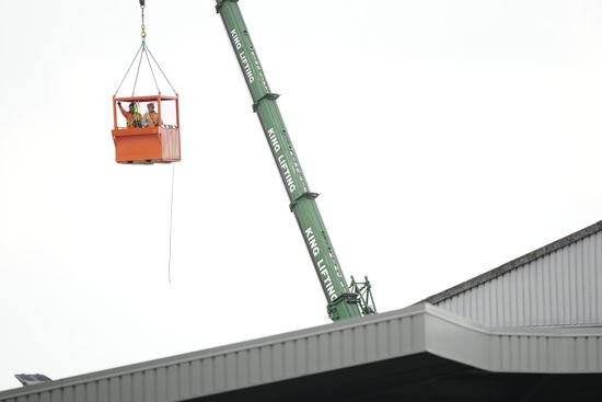Workmen Winch Themselves Using Crane Watch Editorial Stock Photo ...