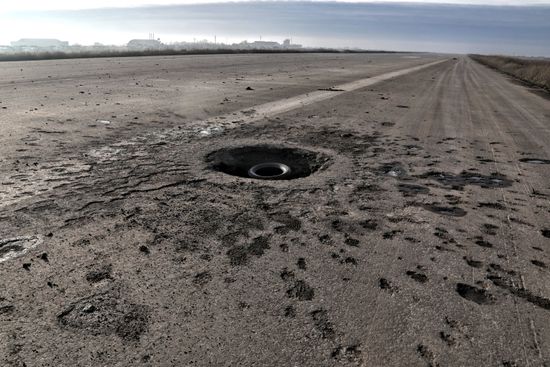 Shell Crater Projectile Hitting Runway Kherson Editorial Stock Photo ...