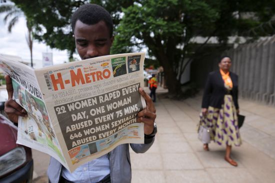 Man Reads Copy Local Daily Newspaper Editorial Stock Photo - Stock ...