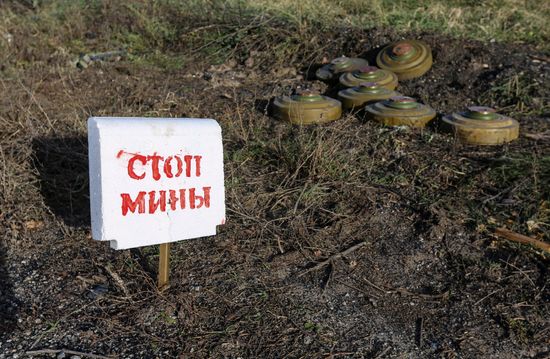 Sign Reads Stop Mines Set Next Editorial Stock Photo - Stock Image ...