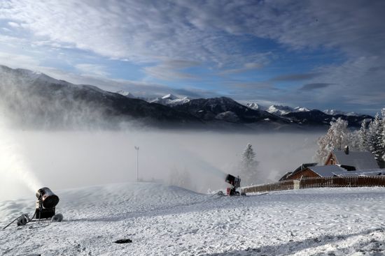 Snow Cannons Blow Morning Fog Smog Editorial Stock Photo - Stock Image ...