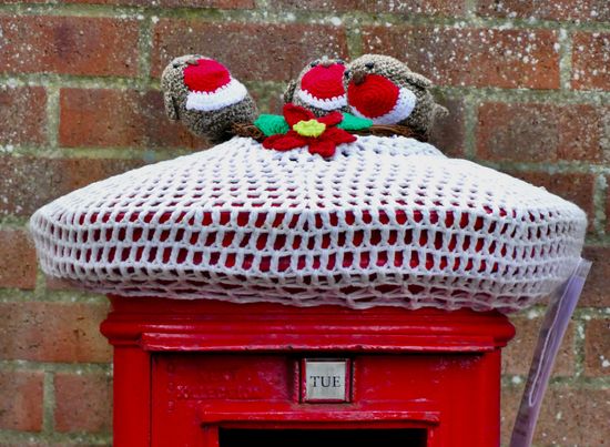 Christmas Post Box Toper Crocheted Robins Editorial Stock Photo - Stock ...