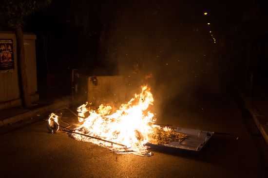 Burning Garbage Can N Athens Greece Editorial Stock Photo - Stock Image ...
