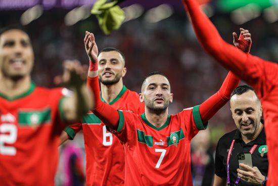 Morocco Players Ziyech 7 Teammates Celebrate Editorial Stock Photo ...
