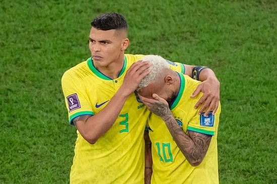 Neymar Brazil Crying Alongside Thiago Silva Editorial Stock Photo ...