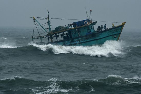 Indian Fishing Trawler Sails Amid Rough Editorial Stock Photo - Stock ...