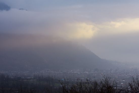 Sunrays Pass Through Clouds Covered Mountain Editorial Stock Photo ...