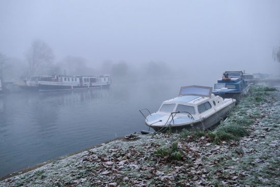 Freezing Fog Along Riverside First Light Editorial Stock Photo - Stock ...