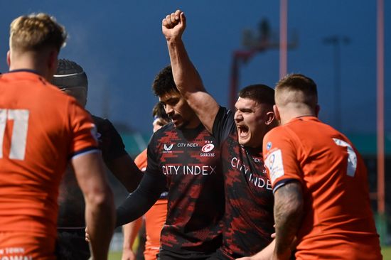 Marco Riccioni Saracens Celebrates Try Teammate Editorial Stock Photo ...