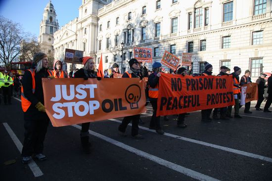 Protesters March Banners During Demonstration Climate Editorial Stock ...