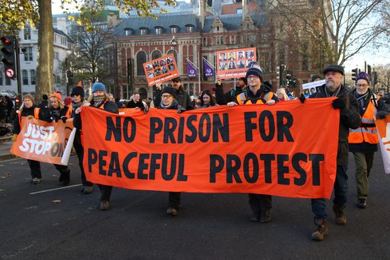 Protesters March Banners During Demonstration Climate Editorial Stock ...