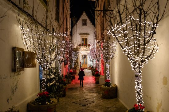Christmas Lights Decorations Alleys Historic Center Editorial Stock ...