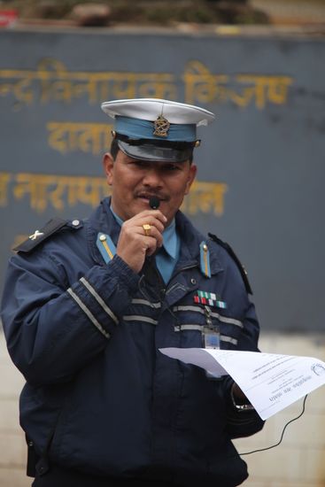 Nepali Policeman Makes Community Announcement Asking Editorial Stock ...