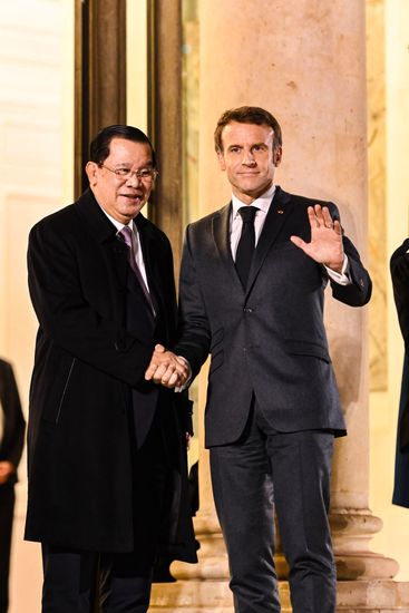 Emmanuel Macron Shakes Hand Mr Hun Editorial Stock Photo - Stock Image ...