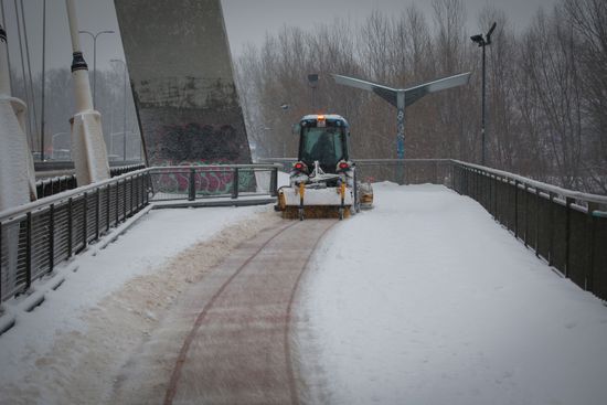 Snowplow Seen Clearing Snow On Bridge Editorial Stock Photo - Stock ...