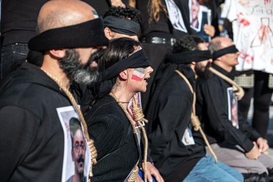 Protesters Perform Execution Scene Ropes Around Editorial Stock Photo ...