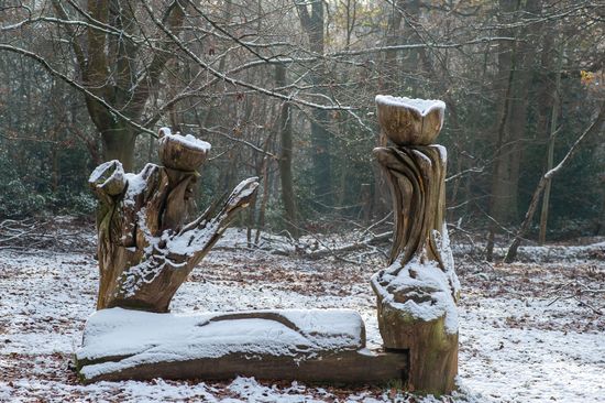 Wood Carvings Snow Burnham Beeches Buckinghamshire Editorial Stock ...