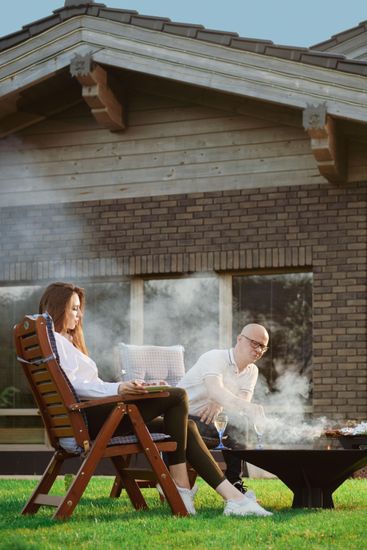 Happy Couple Barbecuing Outdoors Man Turning Editorial Stock Photo ...