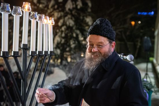 Rabbi Symcha Keller Lights Candle During Editorial Stock Photo - Stock ...