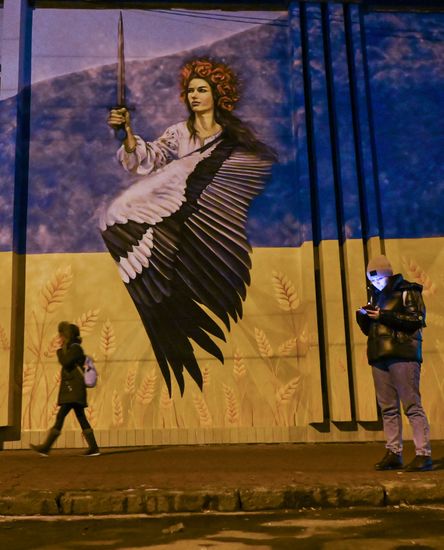 Mural Depicting Woman Sword By Kiev Editorial Stock Photo - Stock Image ...