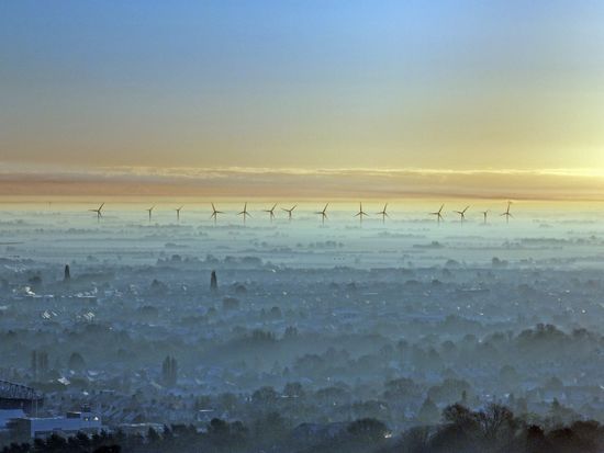 Row Wind Turbines On Very Cold Editorial Stock Photo - Stock Image ...