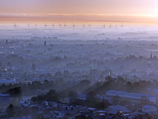 Row Wind Turbines On Very Cold Editorial Stock Photo - Stock Image ...