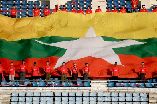 Myanmar Supporters Sing National Anthem Beforeg Editorial Stock Photo ...
