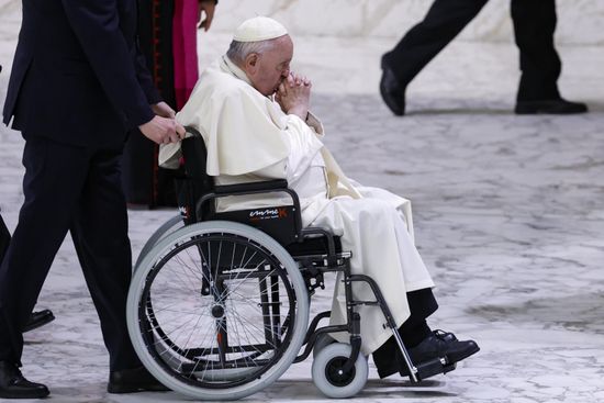 Pope Francis Sitting Wheelchair Attends Meeting Editorial Stock Photo ...
