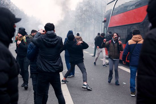Protesters Throw Projectiles Police Demonstration Call Editorial Stock ...
