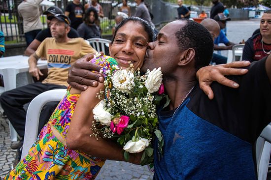 Homeless Couple Hugs While Waiting Charity Editorial Stock Photo ...