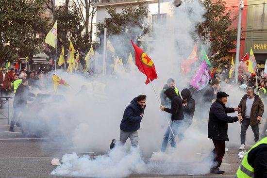 Protesters Throw Objects National Police Officers Editorial Stock Photo ...